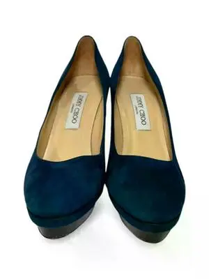 JIMMY CHOO Suede Almond Toe Platform Stiletto Pumps