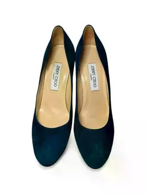 JIMMY CHOO Suede Almond Toe Platform Stiletto Pumps