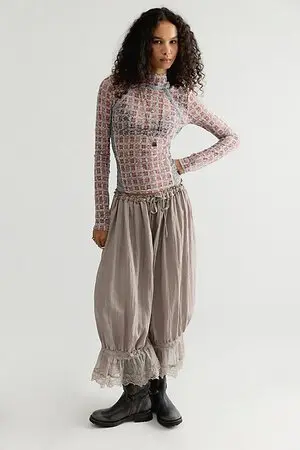 Free People Lyric Sheer Lace Long Sleeve Turtleneck Top - Tea Combo