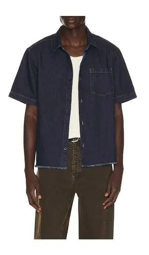PERCIVAL Harley Denim Cropped Boxy Shirt In . Also - Blue