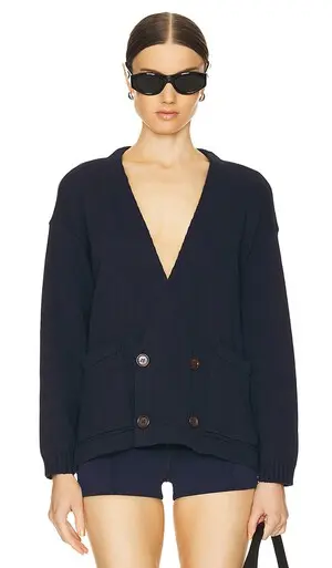 FOUND Double Breasted Knit Cardigan - Blue