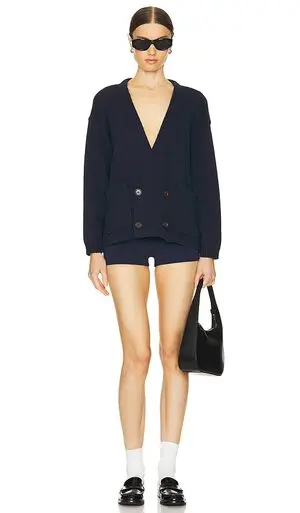 FOUND Double Breasted Knit Cardigan - Blue
