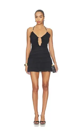 RUNAWAY THE LABEL Avani Deep-v Ruffle Mini Dress - Black