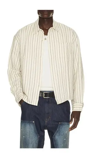 BOUND Porto Herringbone Stripe Long Sleeve Shirt - Cream