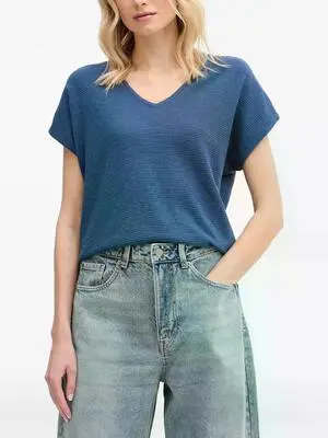 BENETTON V-neck Short-sleeve Waffle Knit Sweater - Blue