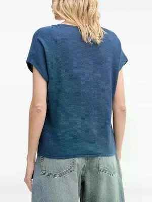 BENETTON V-neck Short-sleeve Waffle Knit Sweater