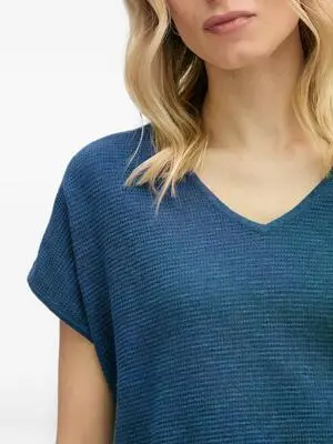 BENETTON V-neck Short-sleeve Waffle Knit Sweater