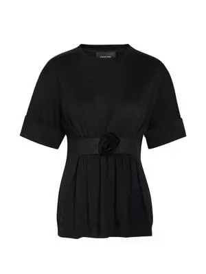 Simone Rocha Gathered T-shirt With Floral Appliqu - Black