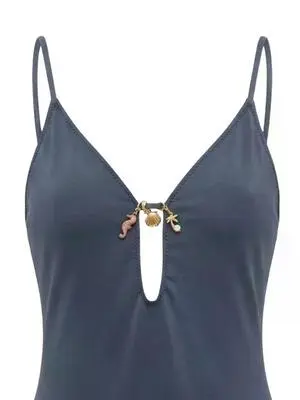 MC2 SAINT BARTH Charcoal Grey V-neck Swimsuit With Charm Detail