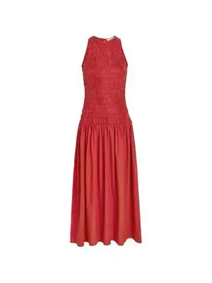 Faithfull The Brand Shirred Bodice Sleeveless Midi Dress - Red