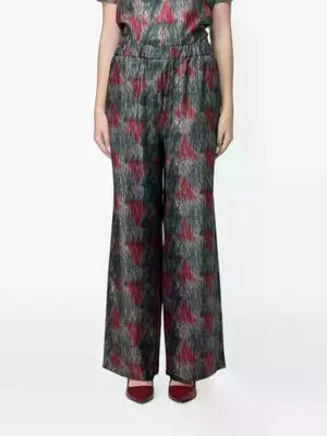Max Mara Piovra Printed Silk Palazzo Pants - Grey