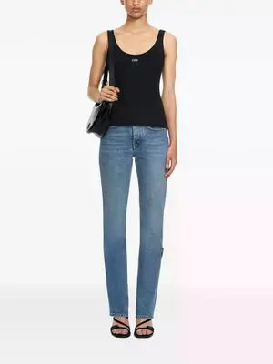 Off-White Ribbed Racerback Tank Top With Logo Detail - Black