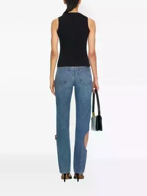 Off-White Ribbed Racerback Tank Top With Logo Detail - Black
