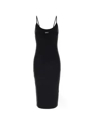 Off-White Spaghetti Strap Midi Dress With Logo Print - Black