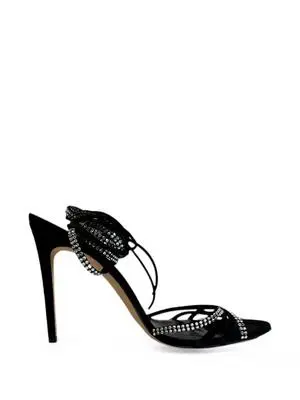 Paris Texas Suede Crystal Embellishment Stiletto Sandals - Black