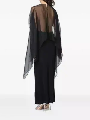 Alberta Ferretti Sheer-panelled Cape-style Maxi Dress