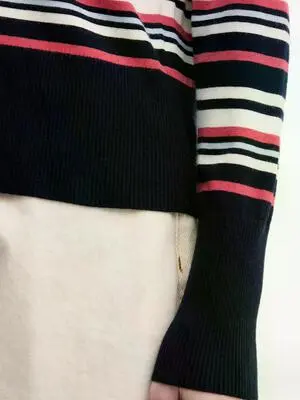 BENETTON Horizontal Stripe Ribbed Trim Sweater
