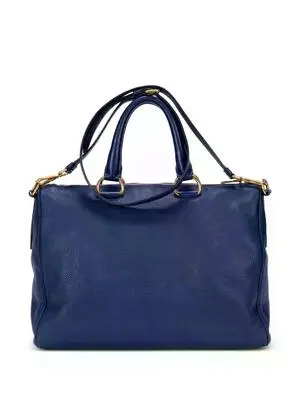 Prada Vitello Daino Bauletto Tote Bag - Blue