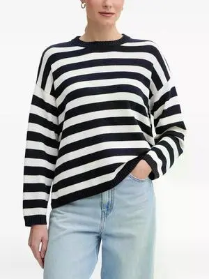 BENETTON Striped Crew-neck Sweater - Blue