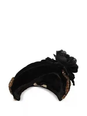Vintage Floral Appliqué Sequin Embellished Hat - Black