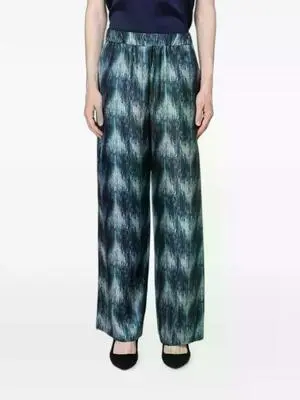 Max Mara Printed Silk Palazzo Pants - Blue