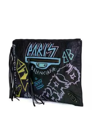 Balenciaga Leather Graffiti Clutch Bag