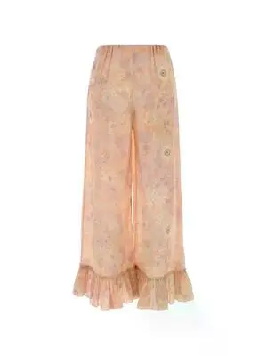 Chloé Floral-print Ruffled Silk Trousers