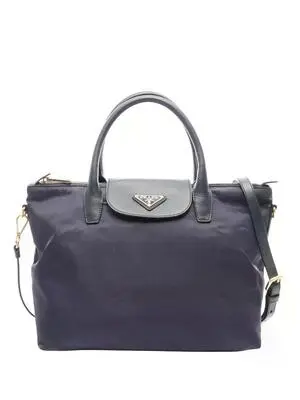 Prada Saffiano Trimmed Tessuto Satchel - Blue