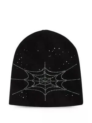 SP5DER Rhinestone Embellished Beanie Hat - Black