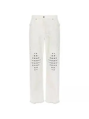 FERRAGAMO Crochet Insert Frayed Straight Leg Jeans