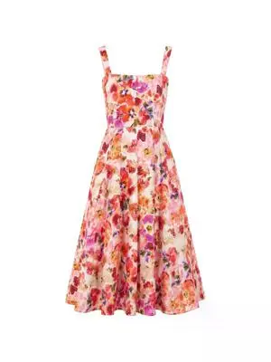 Saloni Sabrina Floral Print Midi Dress - Pink