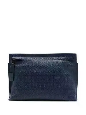 Loewe Embossed Anagram Leather Clutch Bag - Blue