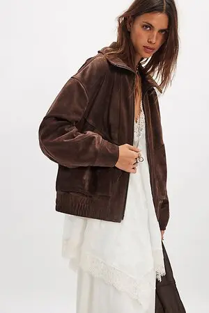 We The Free Desert Moon Suede Bomber Jacket - Brownie Batter