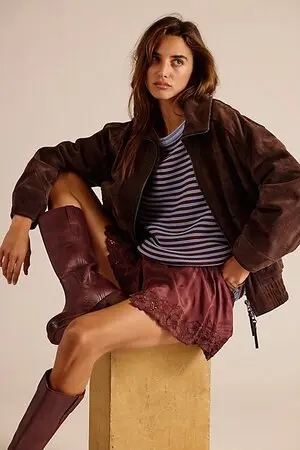 We The Free Desert Moon Suede Bomber Jacket - Brownie Batter