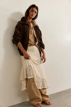 We The Free Desert Moon Suede Bomber Jacket - Brownie Batter