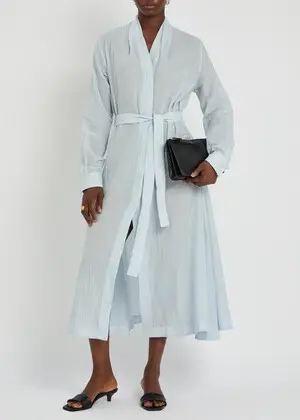 TOTEME Belted Cotton Voile Midi Dress - Light Blue