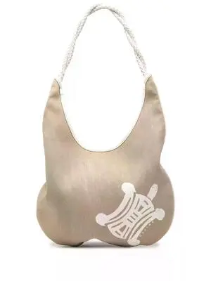 Celine Canvas Turtle Hobo Bag - White