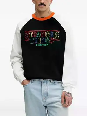 BENETTON Stranger Things Embroidered Raglan Sleeve Sweatshirt - Black