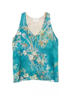 FORTE_FORTE Floral Print V-neck Sleeveless Top - Blue