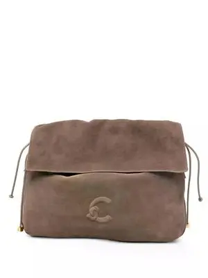 COCCINELLE Logo-embossed Suede Shoulder Bag - Grey