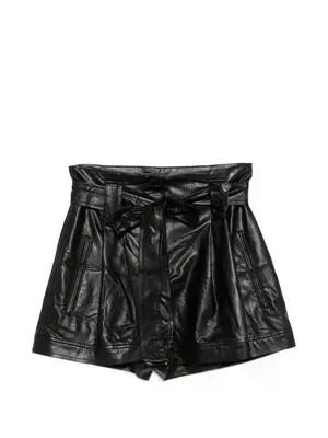 TWINSET Belted Faux-leather Pleated Shorts - Black