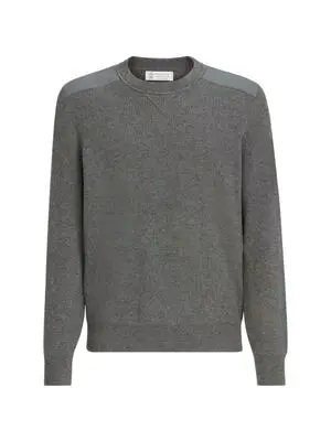 Brunello Cucinelli Cashmere Ribbed Sweater With Cotton Inserts - Grey
