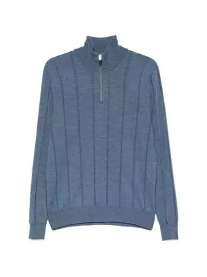 Canali Ribbed Quarter-zip Sweater - Blue