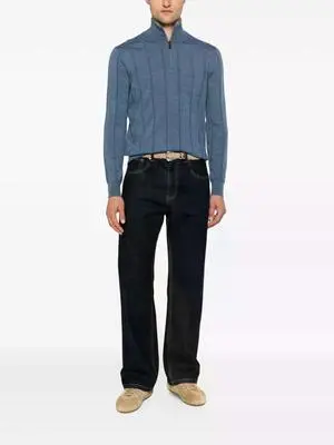 Canali Ribbed Quarter-zip Sweater - Blue