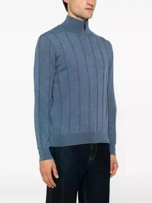 Canali Ribbed Quarter-zip Sweater - Blue