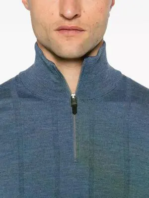 Canali Ribbed Quarter-zip Sweater - Blue