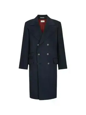 Brunello Cucinelli Cashmere Chevron Flannel Double-breasted Coat With Peak Lapels - Blue