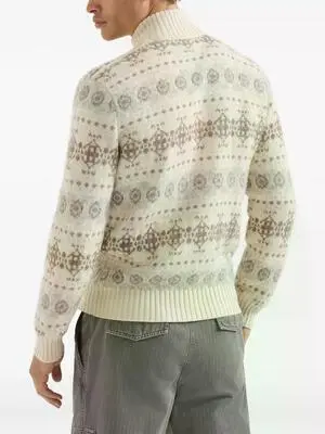 Brunello Cucinelli Cashmere Jacquard High-neck Zip Cardigan