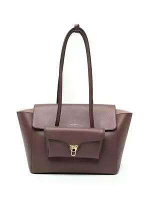 COCCINELLE Grained Leather Shoulder Bag With Gold-tone Chain Detail - Brown