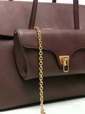 COCCINELLE Grained Leather Shoulder Bag With Gold-tone Chain Detail - Brown